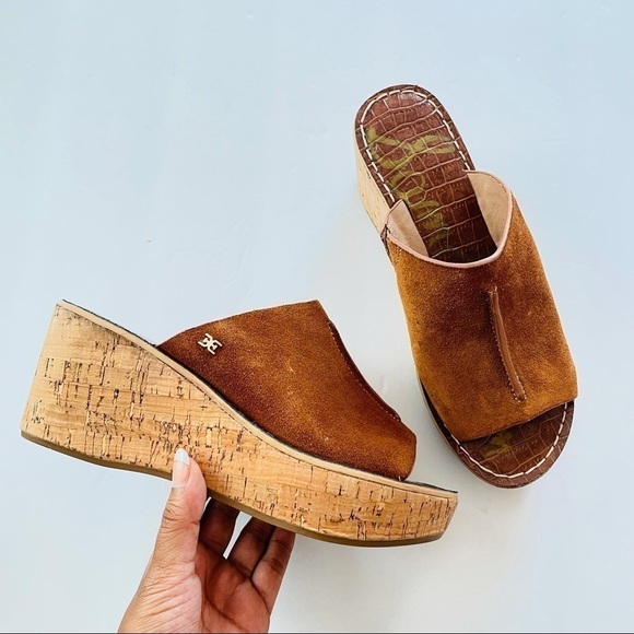 Sam Edelman | Shoes | Sam Edelman Brown Suede Mule Wedge Sandals Size 6 ...